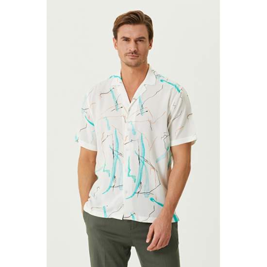 Comfort Fit White Turquoise Shirt