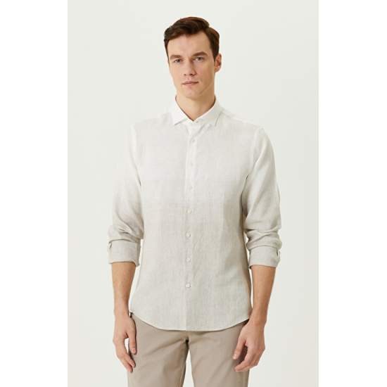 Comfort Fit Brown Linen Shirt