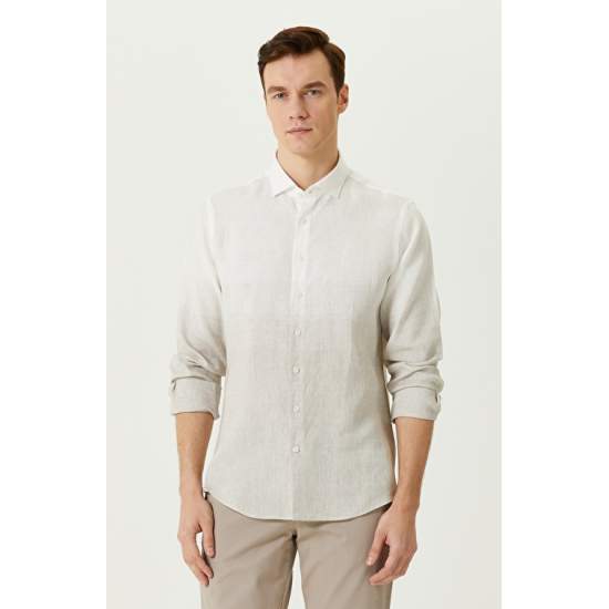 Comfort Fit Brown Linen Shirt