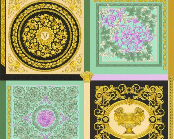 VERSACE HOME WALLPAPER «BAROQUE, BLACK, GOLD, GREEN, METALLIC» 387041