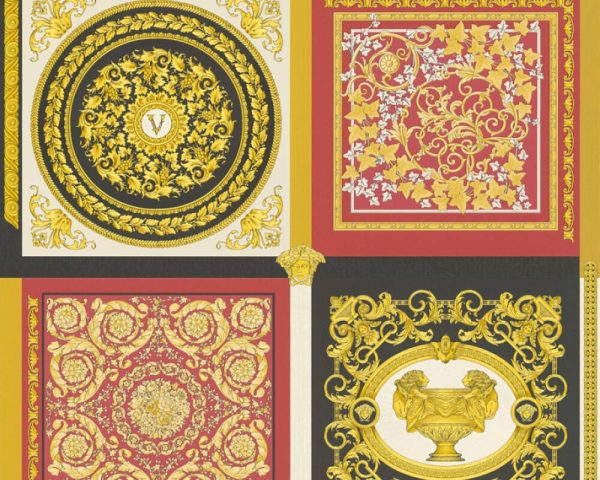 VERSACE HOME WALLPAPER «BAROQUE, BLACK, GOLD, METALLIC, RED» 387046