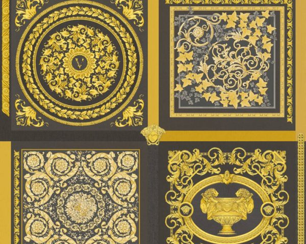 VERSACE HOME WALLPAPER «BAROQUE, BLACK, GOLD, METALLIC» 387043