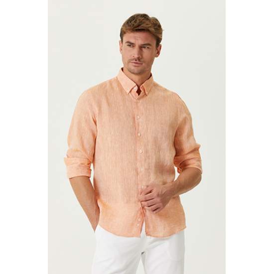 Comfort Fit Orange Linen Shirt