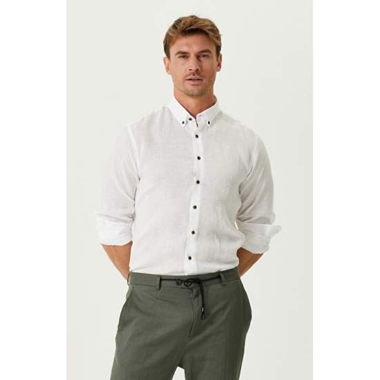 Comfort Fit White Linen Shirt