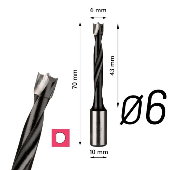 Burgija za tiplericu 6mm desna dužina 70/43mm prihvat 10mm - FUL 50G.060.R