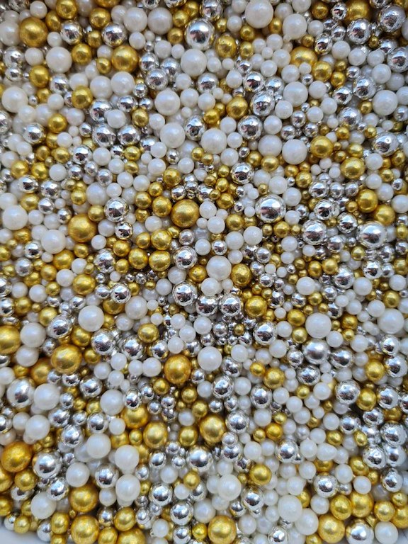 Ukrasne jestive perle ZLATNO-BELI MIX 50g