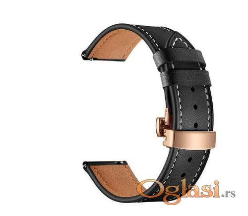 Kozna crna narukvica sa rose gold leptir kopcom 20mm Samsung,Huawei watch