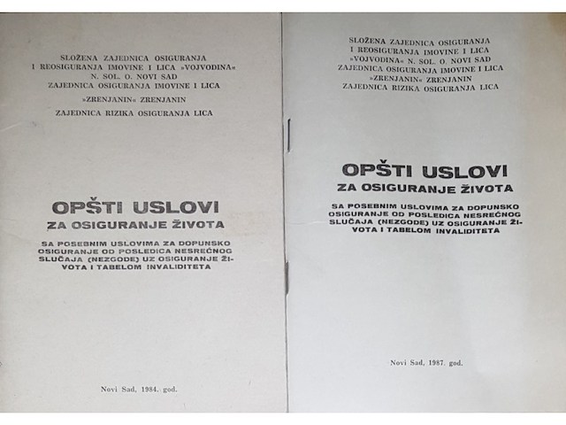 Opšti Uslovi Za Osiguranje Života 1984/87