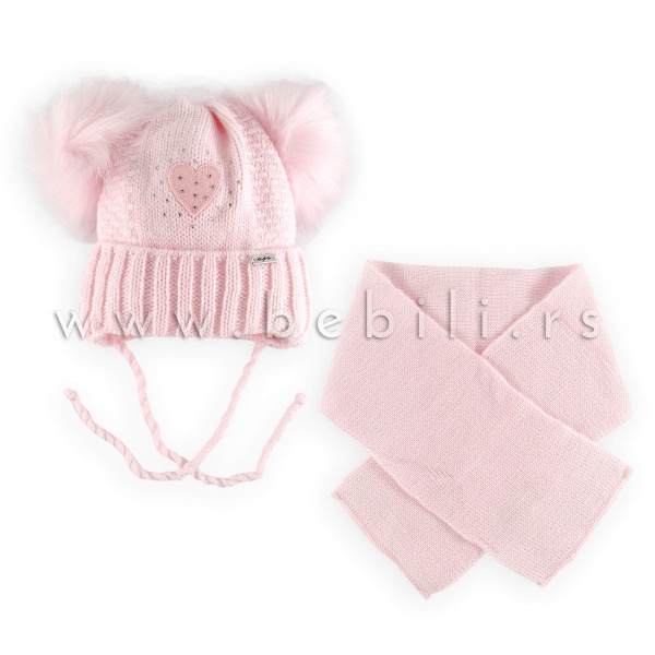 Ajs Zimska Kapa za bebe + šal 40-42 roze Srce