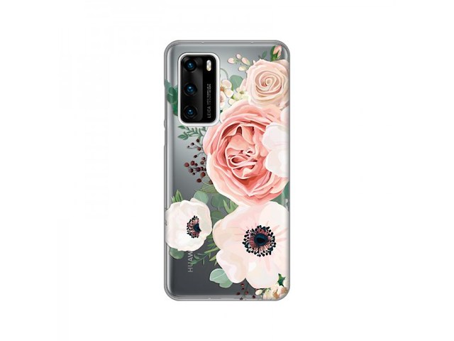 Maskica Silikonska Print Skin za Huawei P40 Luxury Pink Flowers