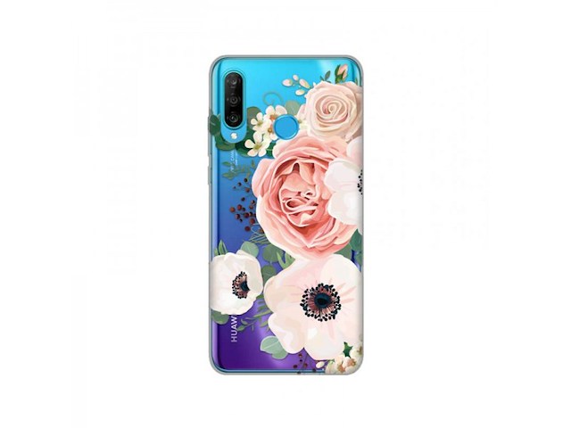 Maskica Silikonska Print Skin za Huawei P30 Lite Luxury Pink Flowers