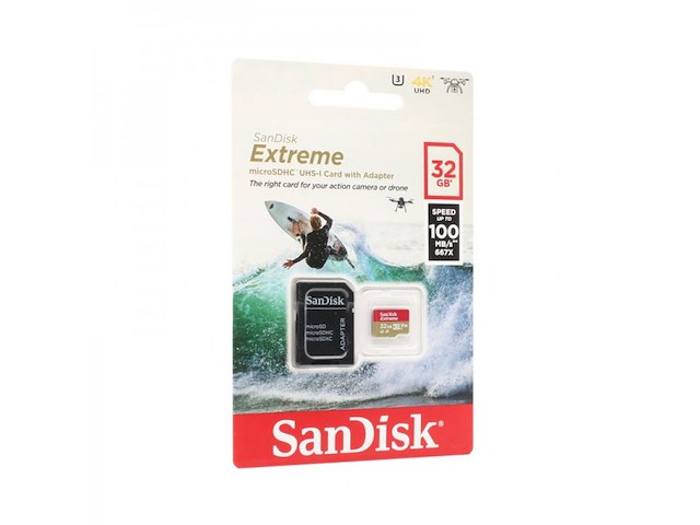 Mem. Kartica SanDisk SDHC 32GB Extreme micro 100MB/s V30 UHS-I U3+ SD adaperom