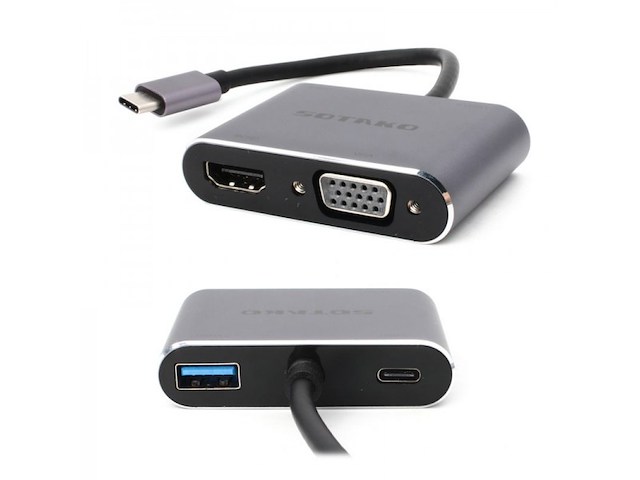 Adapter Type C na HDMI VGA PD USB3.0 SOTAKO ST-C0401 4 u 1 sivi