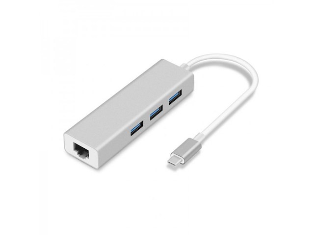 Adapter Type C na 3 USB 3.0 + RJ45 Gb JWD-T5 srebrni