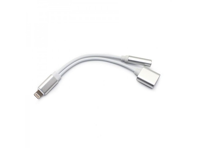 Iphone lightning adapter za slusalice i punjenje srebrni