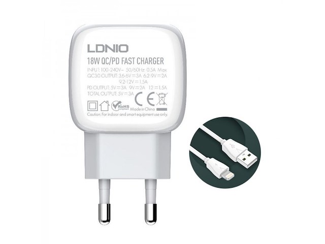 Kucni punjac LDNIO A2313Q PD + QC3.0 sa iPhone lightning kablom