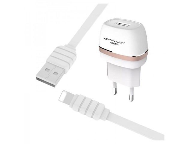 Kucni punjac KONFULON C25+S05 2xUSB 5V 1A sa iPhone lightning kablom beli