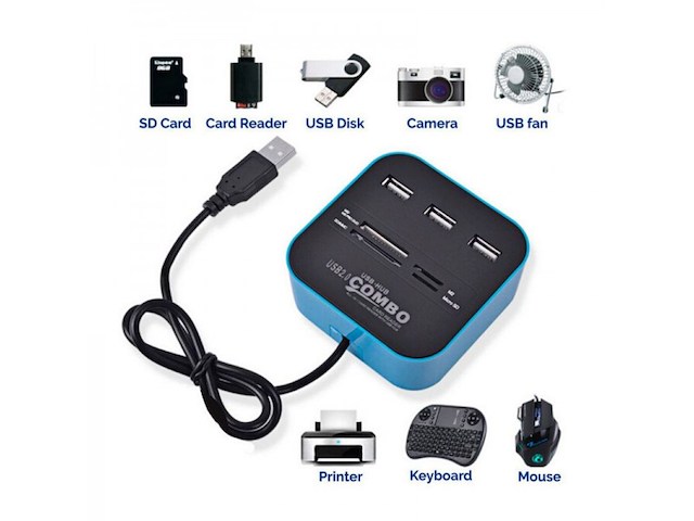 USB hub I citac kartica 2u1 JWD-U35 plavi