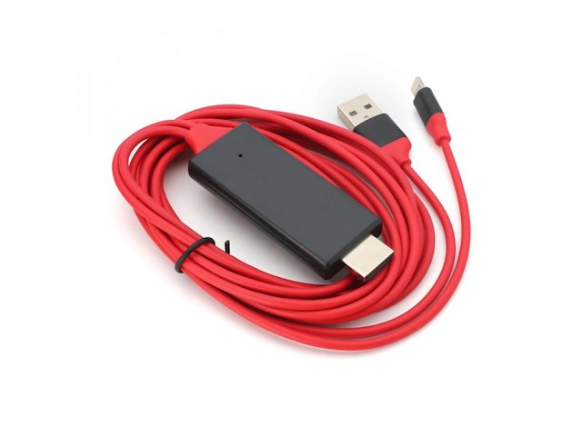 Kabl lightning na HDMI USB 2m crveni