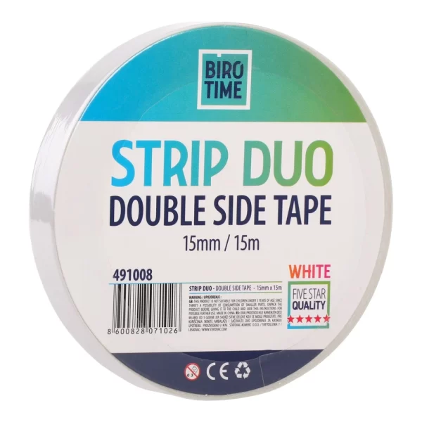 Strip duo, obostrani selotejp, 15mm x 15m, bela