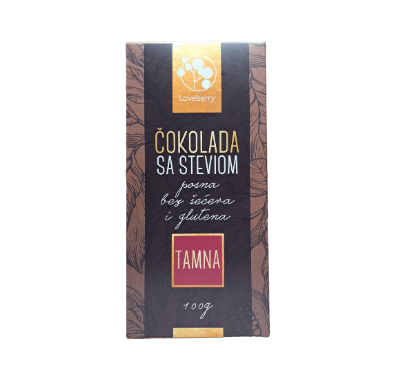 Tamna čokolada sa steviom bez glutena 100g Loveberry