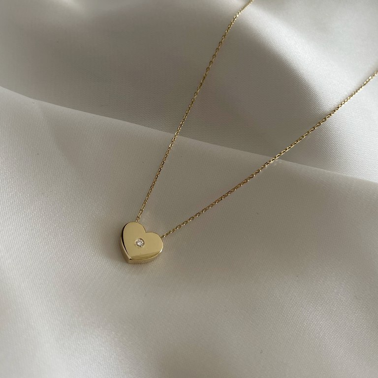 Srce, zlatna ogrlica sa dijamantom 0.015 ct Vs-Gh
