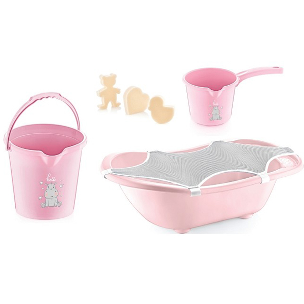 BabyJem Set za Kupanje Bebe (5 Delova) Pink (kadica, podloga, sundjer, bokal, kofica) 92-24392