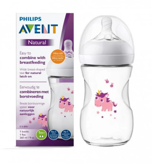 Avent flašica natural 260ml unicorn SCF070-25 - plastična flašica za devojčice