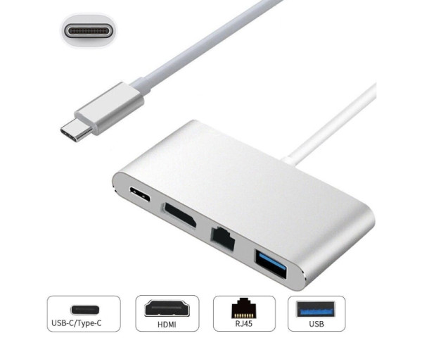E-GREEN ADAPTER USB TIP C - HDMI + USB 3.0 + TIP C + RJ45 (F)