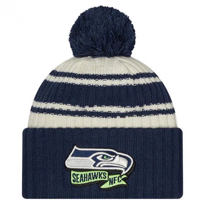 Seattle Seahawks New Era 2022 Official Sideline Sport Cuffed Pom zimska kapa