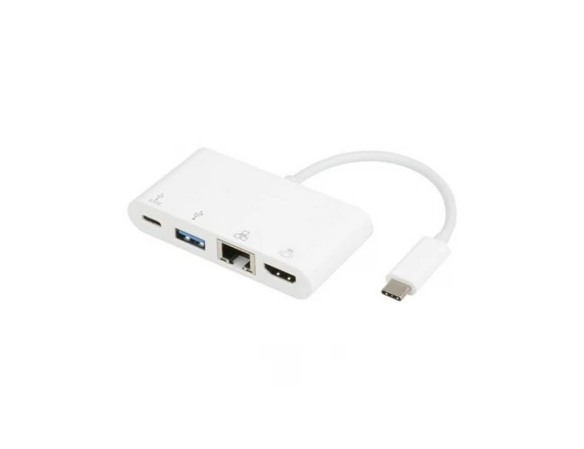 E-Green (OST04915) adapter Tip C (Muški) na HDMI + USB3.0 + RJ45 + tip C beli