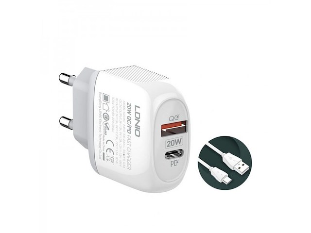 Kucni punjac LDNIO A2316C PD Quick Charge 3.0 sa Type C kablom