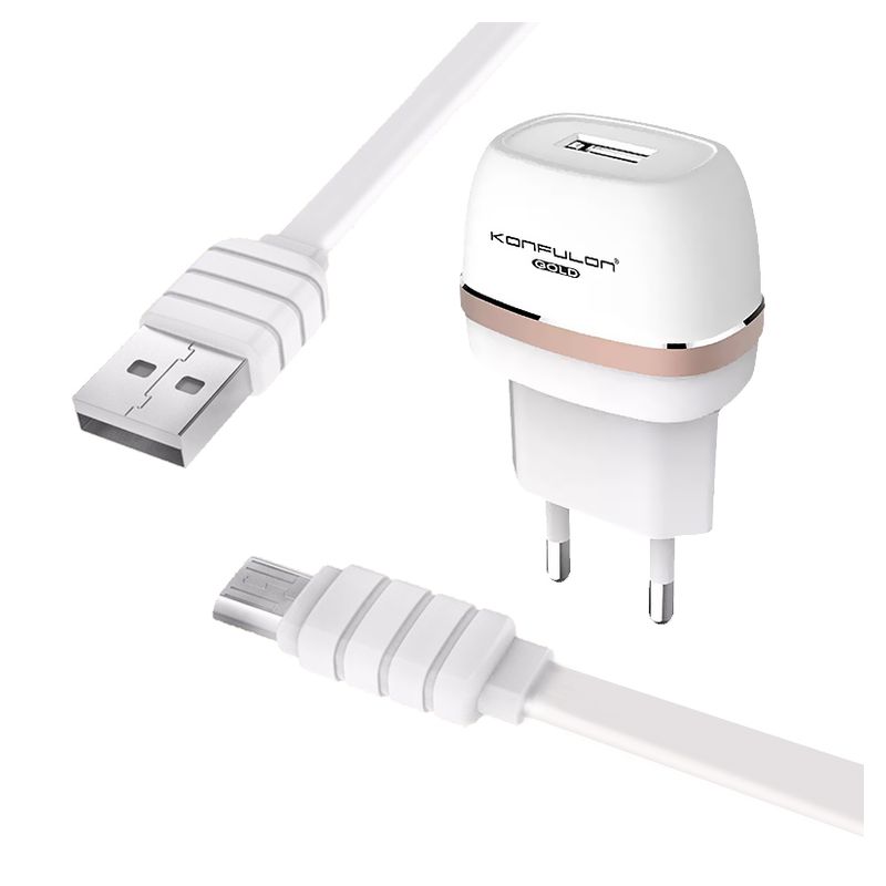 Kucni punjac KONFULON C25+S02 5V 1A sa micro USB kablom beli