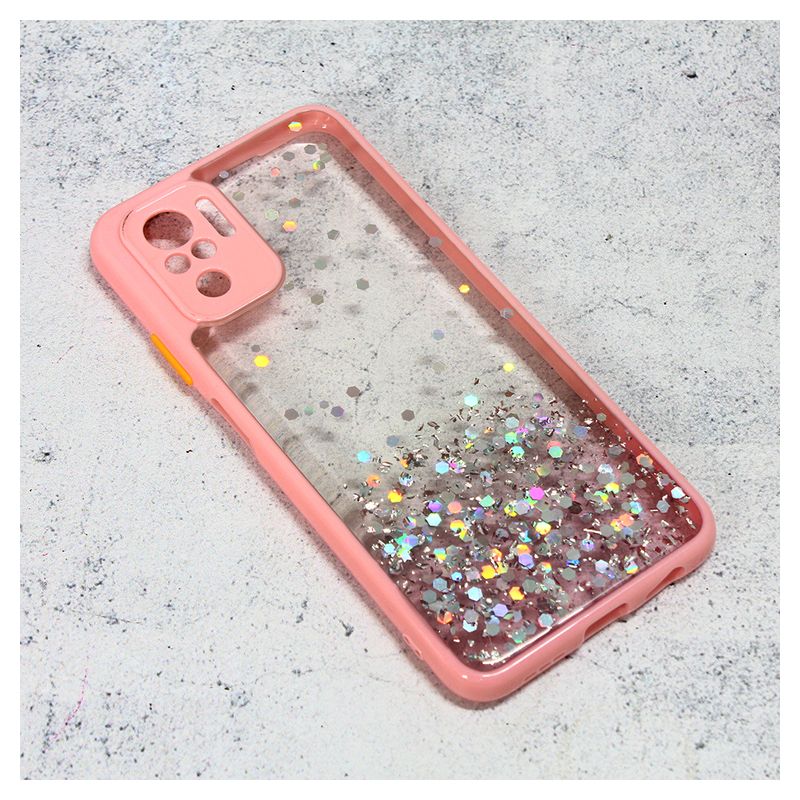 Maskica Frame Glitter za Xiaomi Redmi Note 10 4G/10s roze
