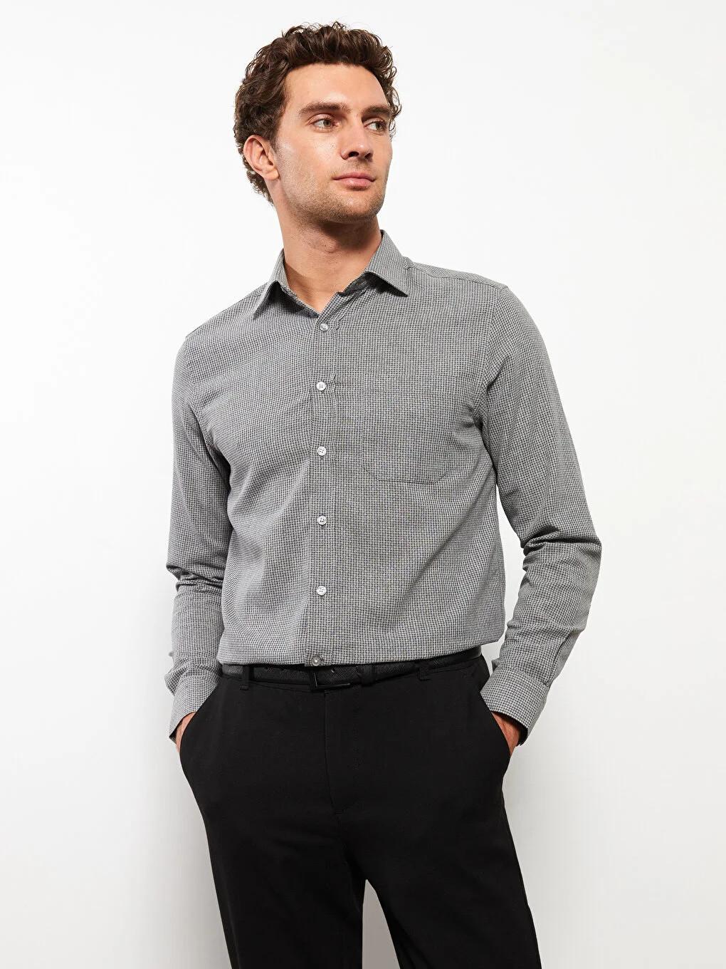 LCWAIKIKI Formal Muška košulja sa dezenom dugih rukava regularnog kroja od dobby tkanine