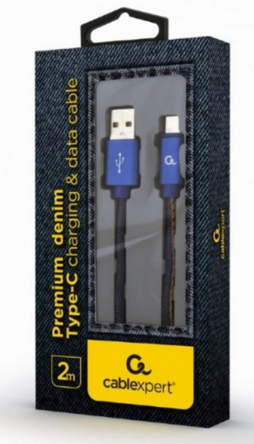 Gembird premium jeans (denim) Type-C USB cable with metal connectors, 2 m, blue CC-USB2J-AMCM-2M-BL