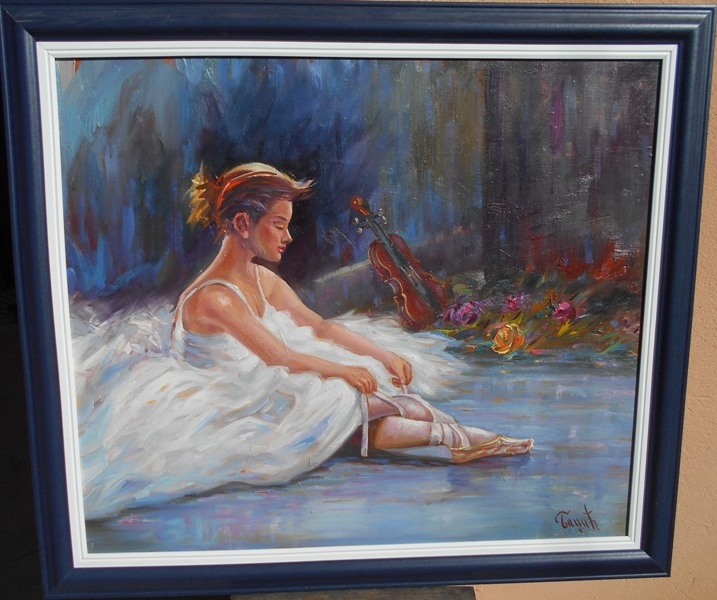 Balerina na podu, ulje na platnu, sa 71×81 cm, bez 60×70 cm, Miomir Badzic, 280 eura