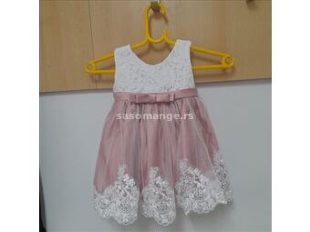 Roze-bela haljina za devojčicu od 1-2 god
