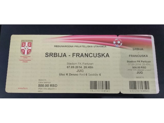 FUDBAL: SRBIJA - FRANCUSKA 07.09.2014