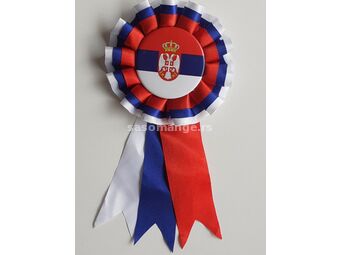 Zastava Srbije na bedžu sa svečanom lentom - trobojka