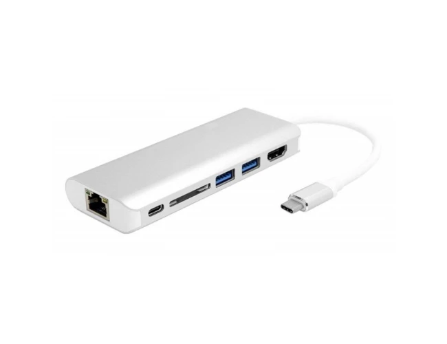 Red adapter USB 3.0 tip C (Muški) na 2x USB 3.0 (Ženski),HDMI (Ženski),RJ-45 (Ženski),USB tip C (Ženski) siva