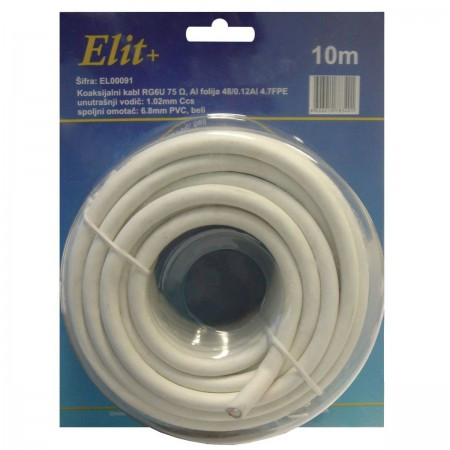 Elit+ koaks.kabl bl.10m rg6u 75 1.02mm ccs 48/0.12al 4.7fpe 6.8mm pvc beli ( EL00091 )