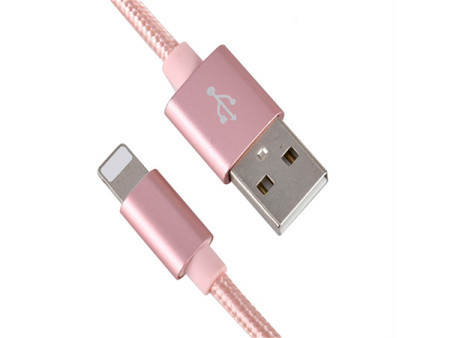 Xwave USB kabl/USB 2.0(tip A)- LIGHTNING(iPHONE kompatibilni)/dužina 2m/3A/Aluminium/roze zlatni upleteni ( USB za iPhone 2m 3A Al /rose go
