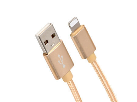 Xwave USB kabl/USB 2.0(tip A)- LIGHTNING(iPHONEkompatibilni)/dužina 2m/3A/Aluminium/zlatni upleten ( USB za iPhone 2m 3A Al /gold mesh )