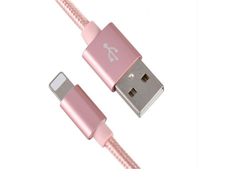 Xwave USB kabl/USB 2.0(tip A)- LIGHTNING(iPHONE kompatibilni)/dužina 1.2m/3A/Aluminium/zlatni upleteni ( USB za iPhone 1.2m 3A Al /rose gol