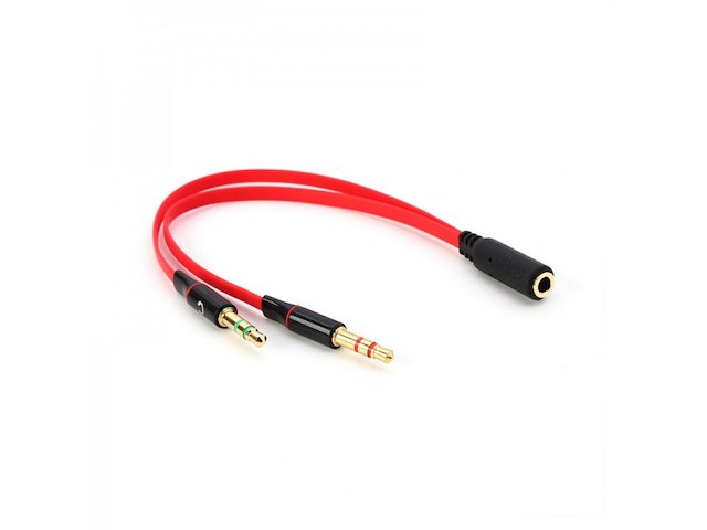 Kabl splitter 3.5mm za mikrofon I zvucnike crveni