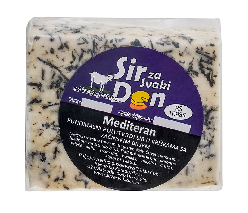 Mediteran – domaći polutvrdi kozji sir za začinskim biljem, 400g