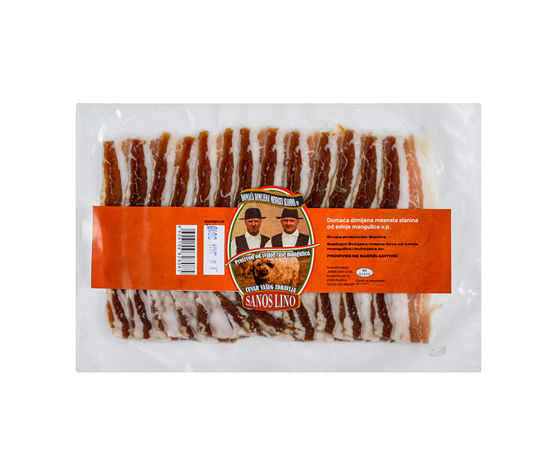 Dimljena mesnata slanina od mangulice, narezano 100g