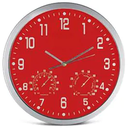 Plastični zidni sat sa termometrom i hidrometrom crveni DIXON
