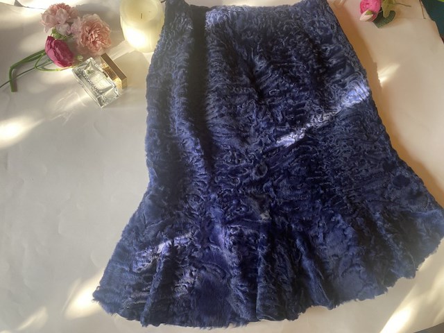 Koza krzno suknja Vintage Midi duzine Boja plavkasto lj